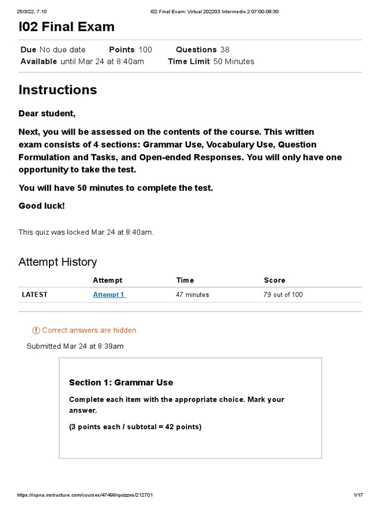 I02 Final Exam - Virtual 202203 Intermedio 2 07 - 00-08 - 30 | PDF
