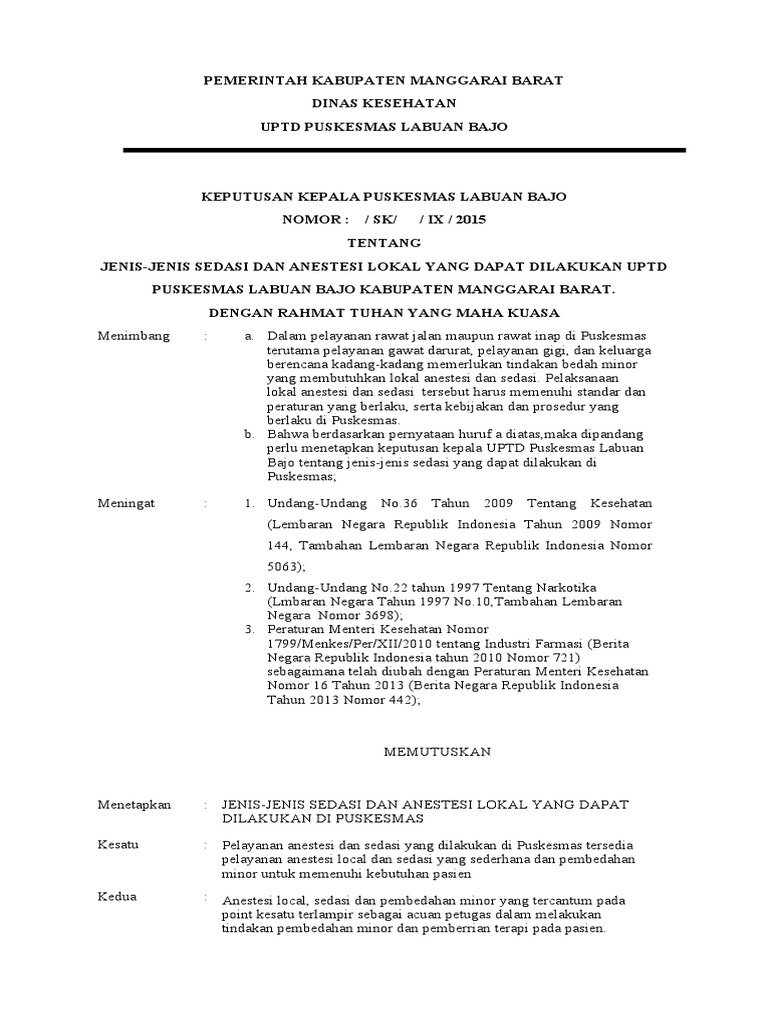 SK Jenis-Jenis Sedasi Dan Anestesi Lokal | PDF