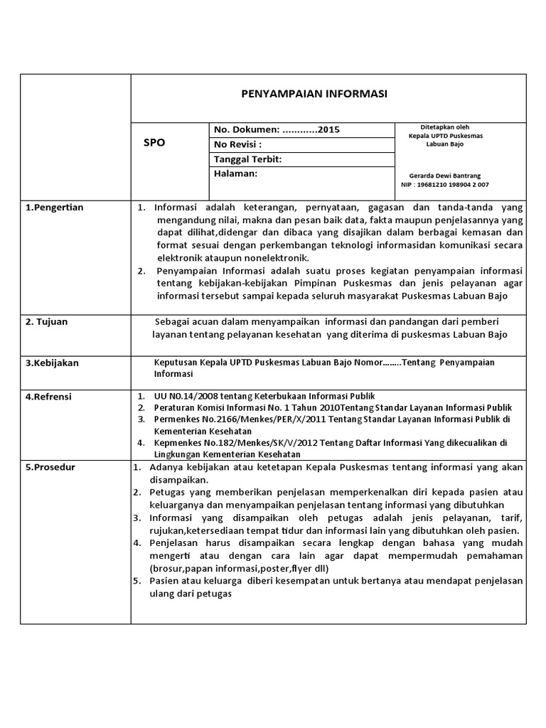 Memperjelas Prosedur Penyampaian Informasi di Puskesmas | PDF