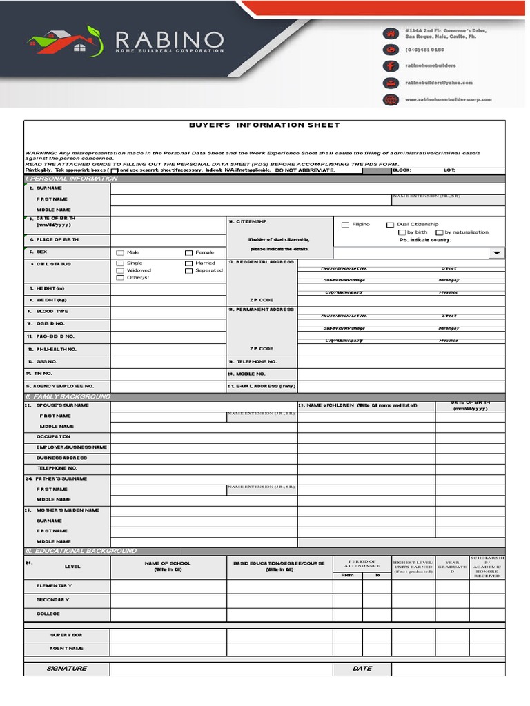 Buyers Information Sheet FINAL | PDF | Social Institutions | Government