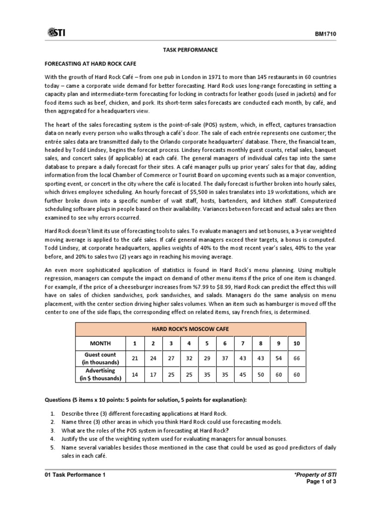01 Task Performance 1 | PDF | Point Of Sale | Forecasting