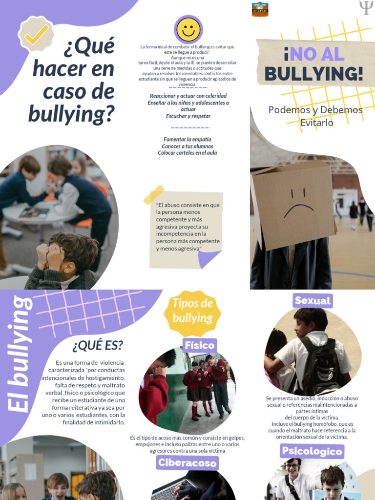 Tríptico Sobre El Bullying Acoso Escolar Creativo Morado y Amarillo ...