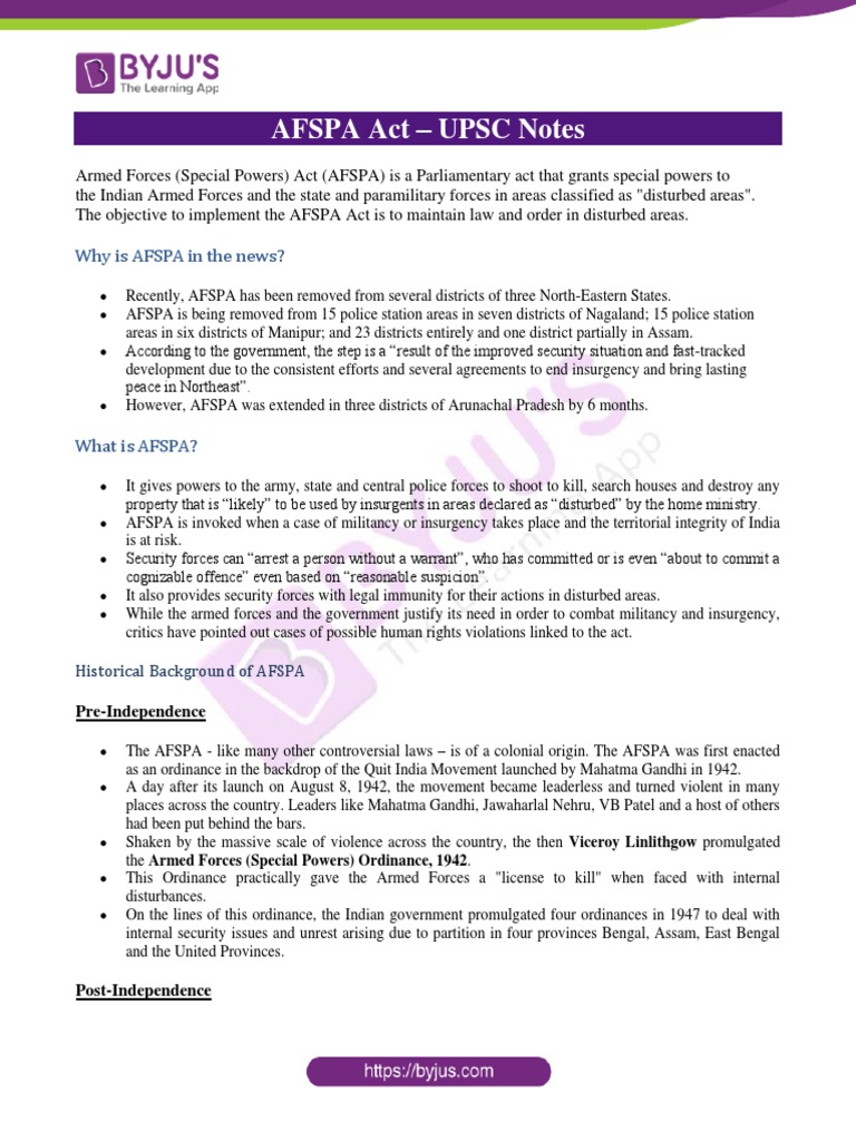 AFSPA UPSC Notes | Download Free PDF | Government Of India | Human Rights