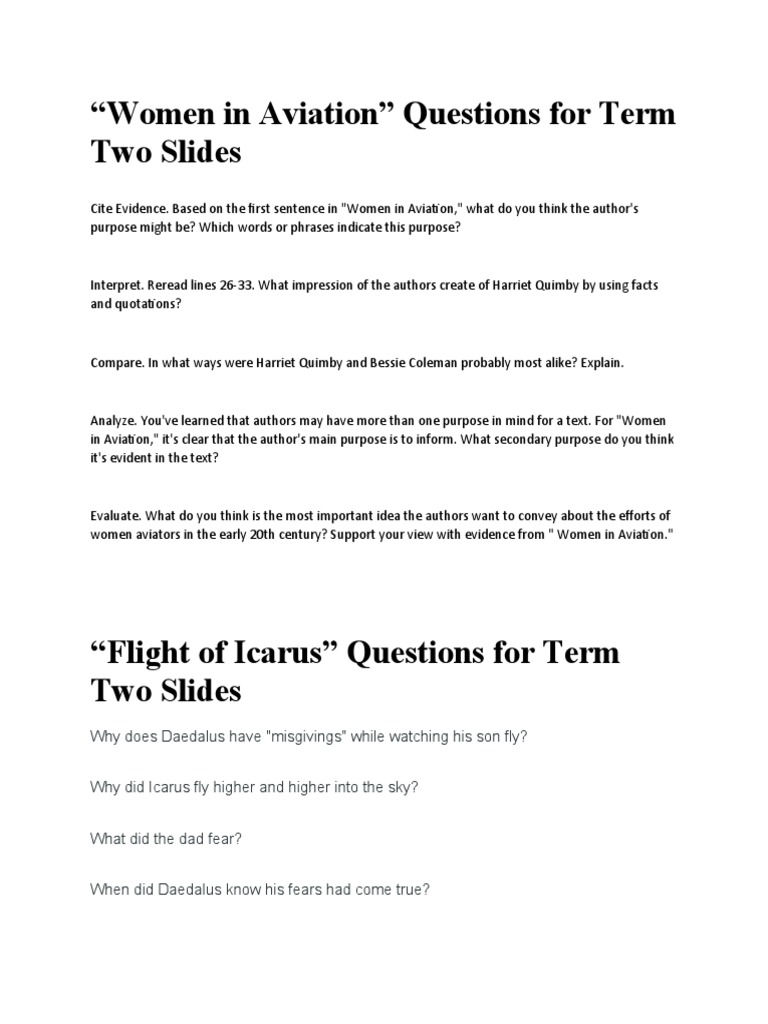 Women in Aviation & Icarus Analysis | PDF | Philosophy | Young Adult