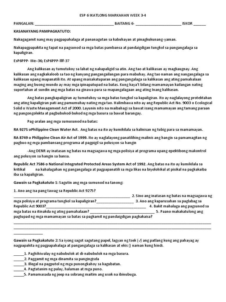 Esp 6 3rd Leap Week 3 | PDF