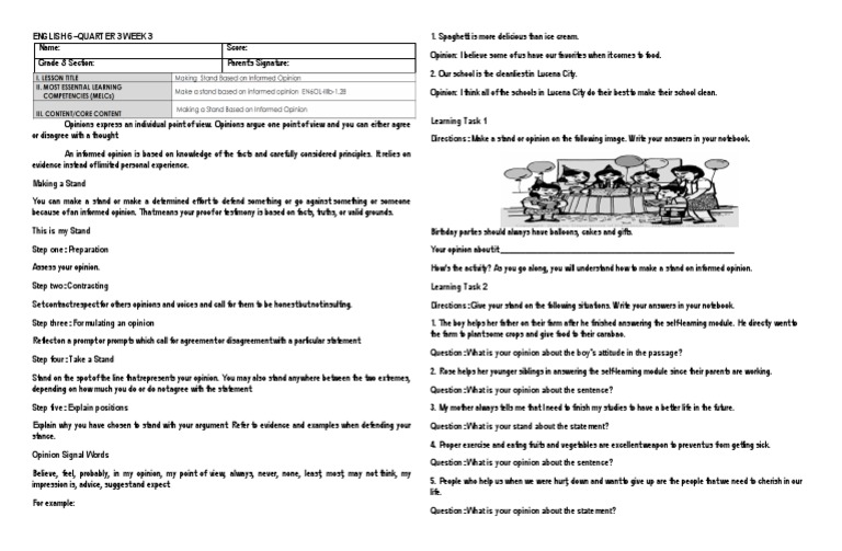 English 6 Quarter 3 Week 3 | PDF | Question | Evidence
