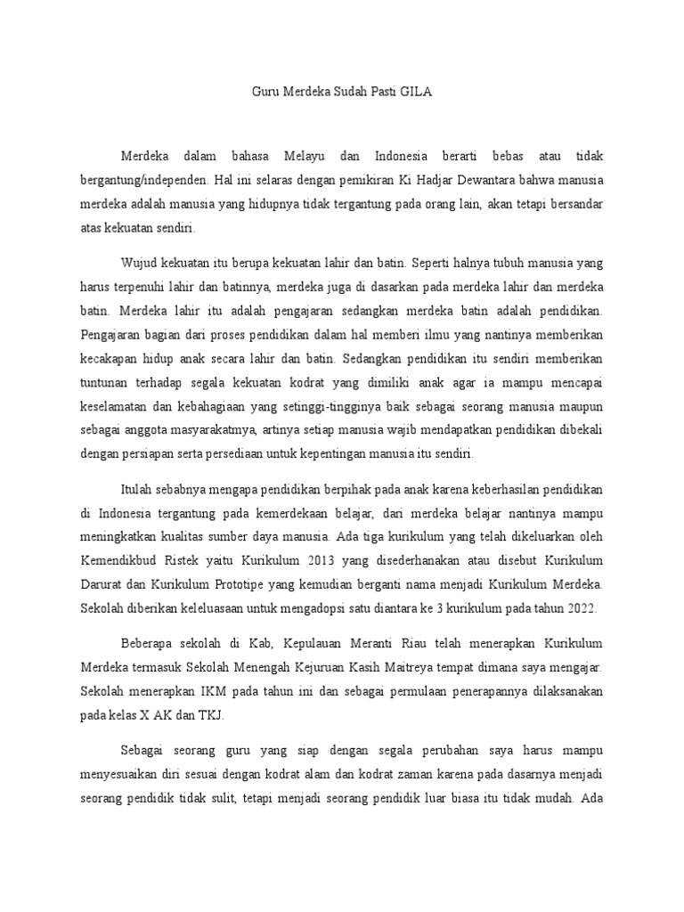 Guru Merdeka Sudah Pasti GILA | PDF | Karier & Perkembangan ...