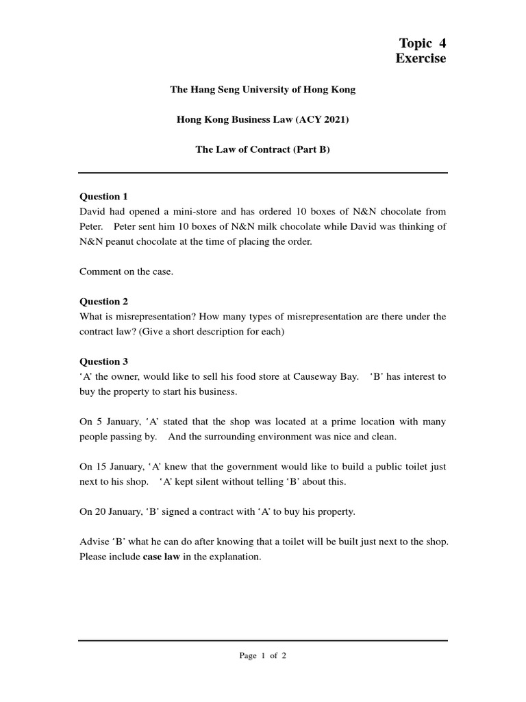 Topic 4 - Tutorial Question - Contract - Law - Part - B | PDF