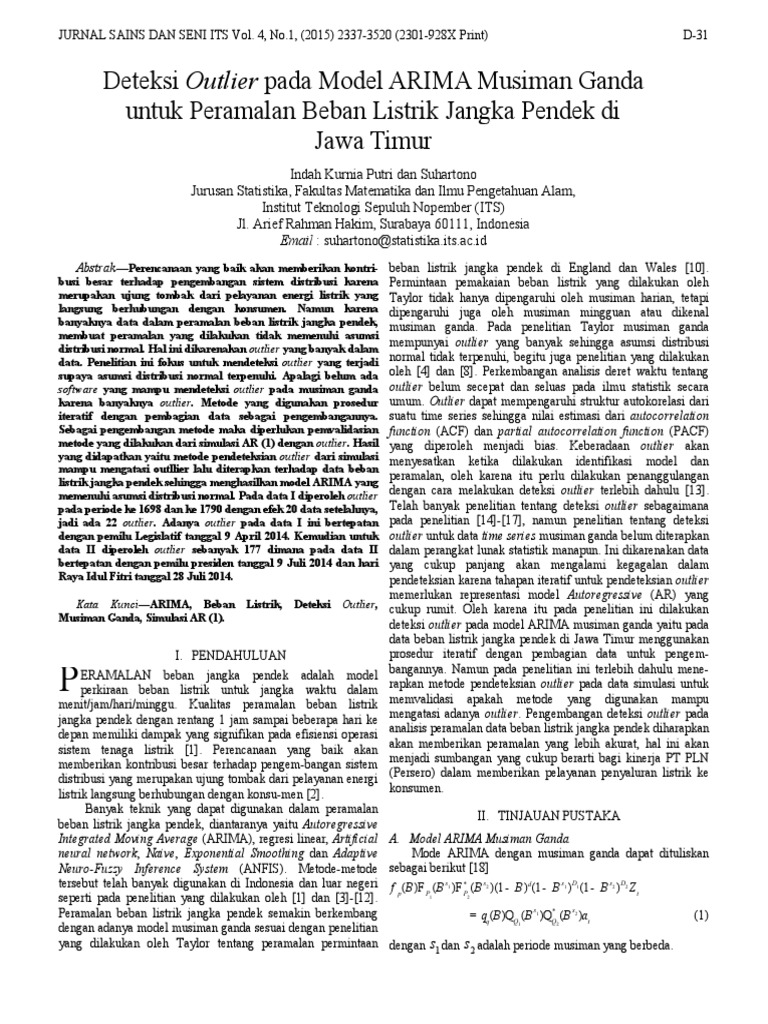 Deteksi Outlier Pada Model ARIMA Musiman Ganda Untuk Peramalan Beban ...