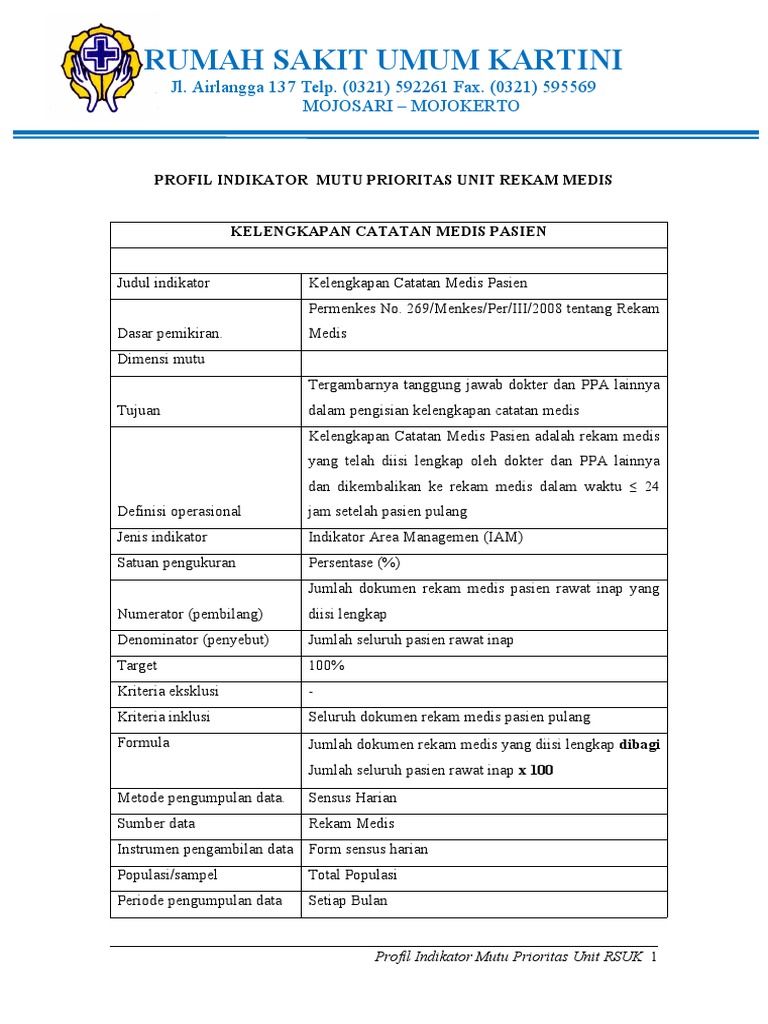 PROFIL INDIKATOR MUTU PRIORITAS UNIT REV 2022 (1) | PDF
