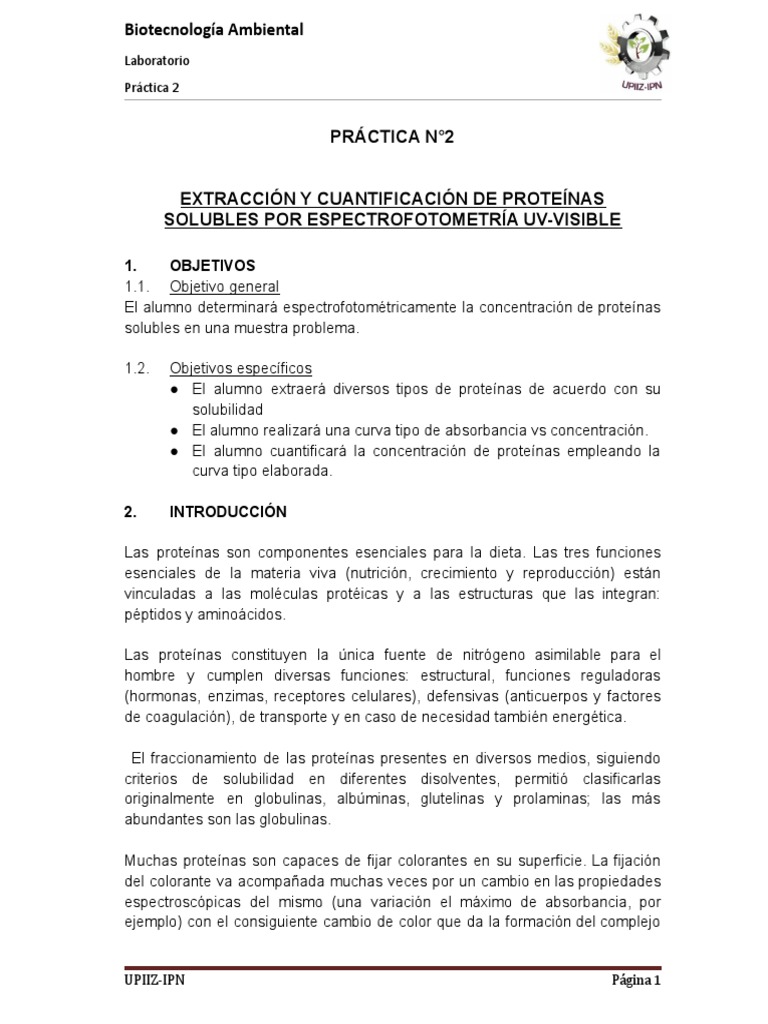 Pract 2 Determinacion Proteina UV-Vis | PDF | Proteínas | Concentración