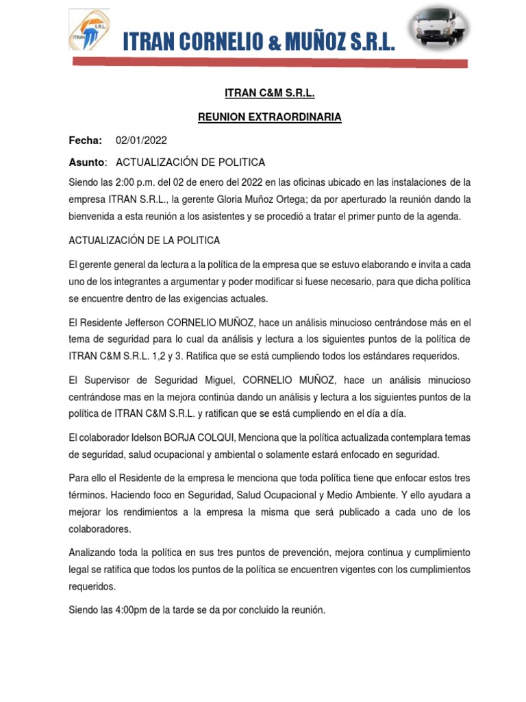 Actualización de Política en ITRAN C&M S.R.L. | PDF