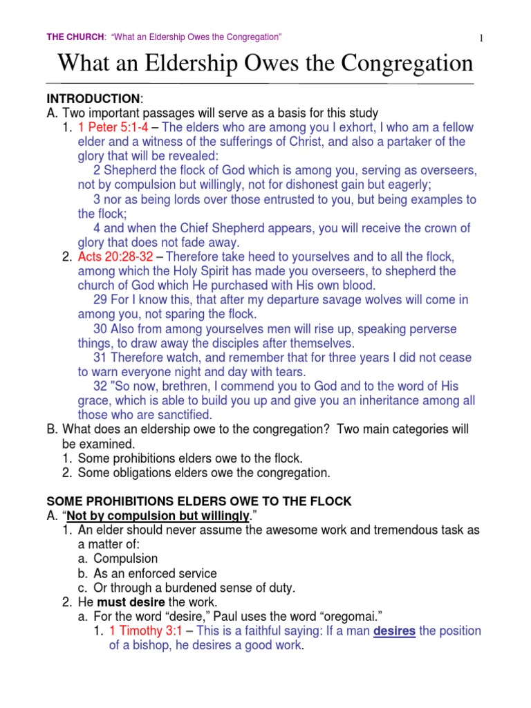 Church - What An Eldership Owes The Congregation | PDF | Elder ...
