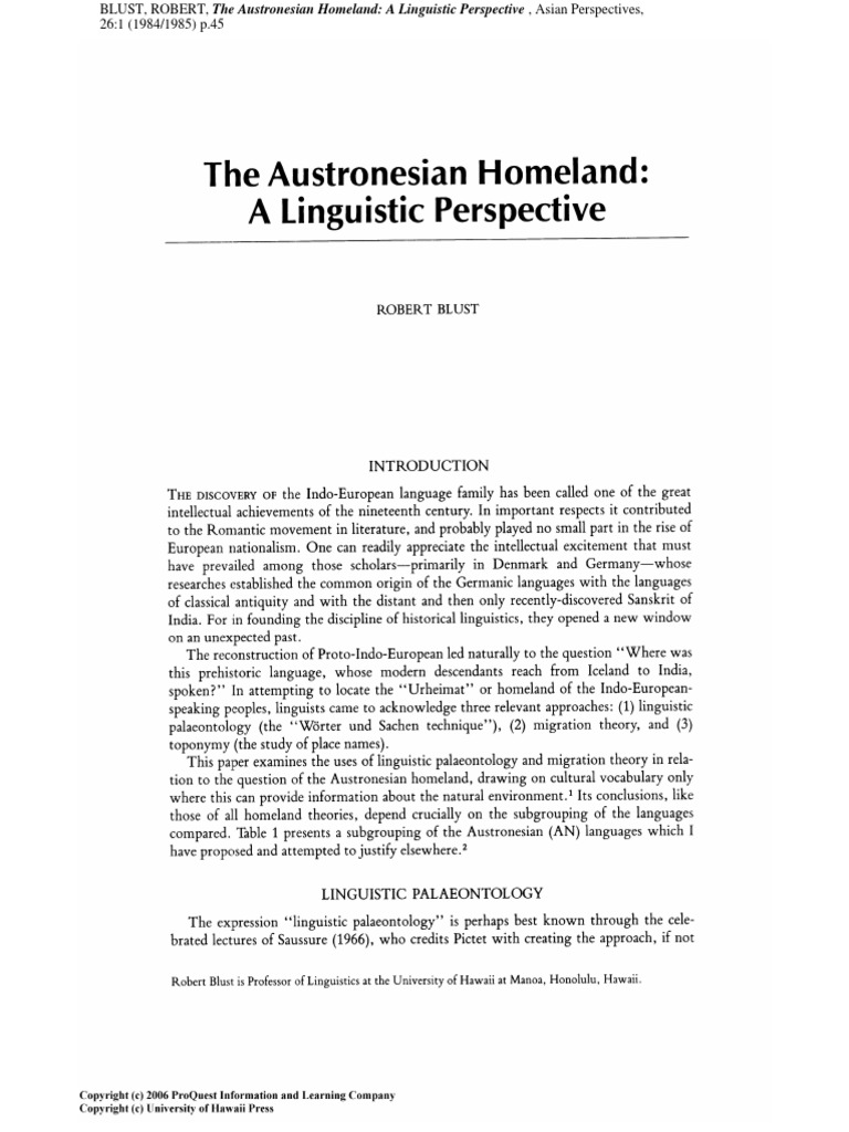 Austronesian Homeland: Blust's Insights | PDF | Oceania | Ethnic Groups