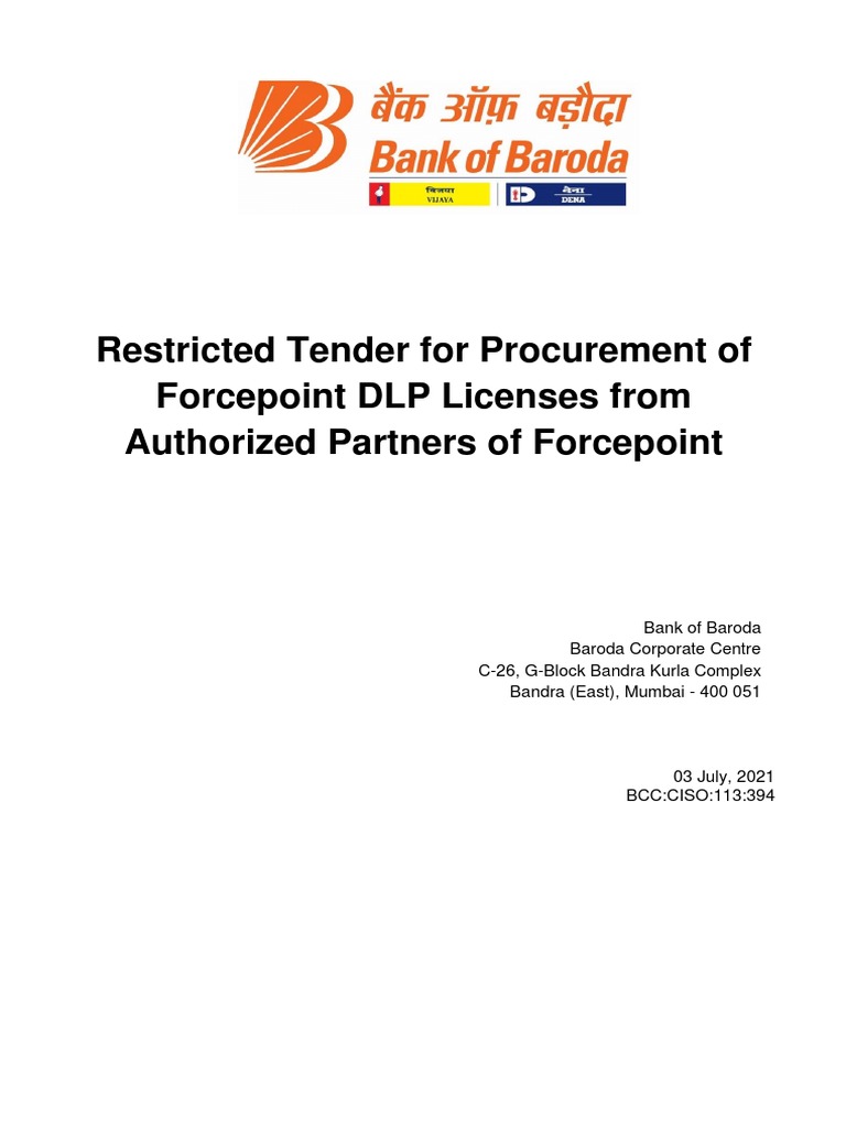 Bank of Baroda DLP RFP | PDF | Request For Proposal | Receipt