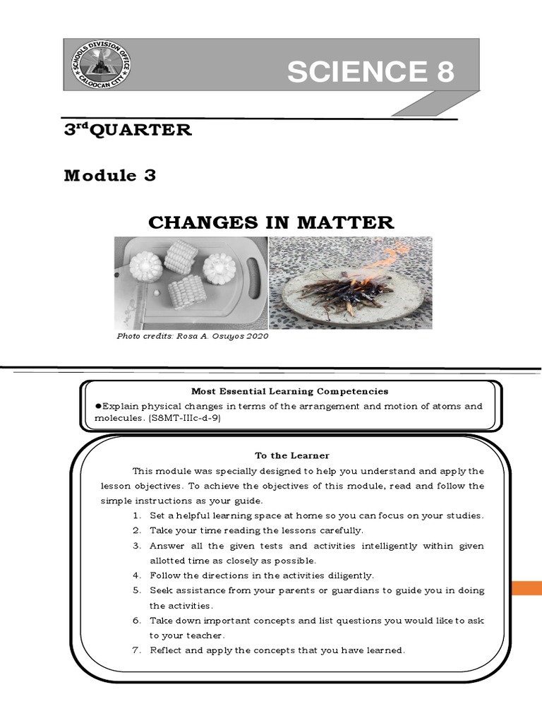 Science 8 Q3 Week 3 | PDF | Phase (Matter) | Liquids