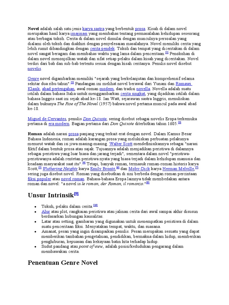 Novel Adalah Salah Satu Jenis Karya Sastra Yang Berbentuk Prosa | PDF
