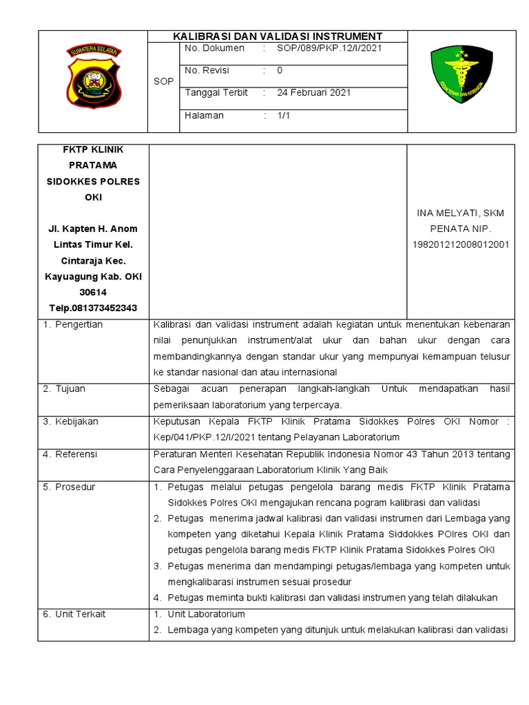 3.1.7.2 SOP Kalibrasi dan Validasi Instrumen | PDF