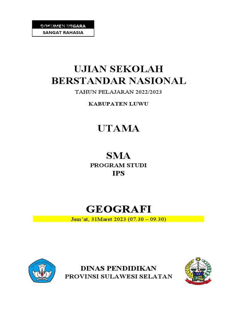 FORMAT PENULISAN Naskah Soal Us Sma Kab. Luwu 2023 | PDF