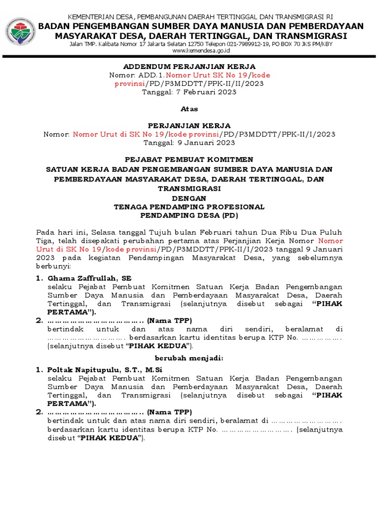 2. PD - ADENDUM PERJANJIAN KERJA - perubahan PPK_PPK 2023 | PDF