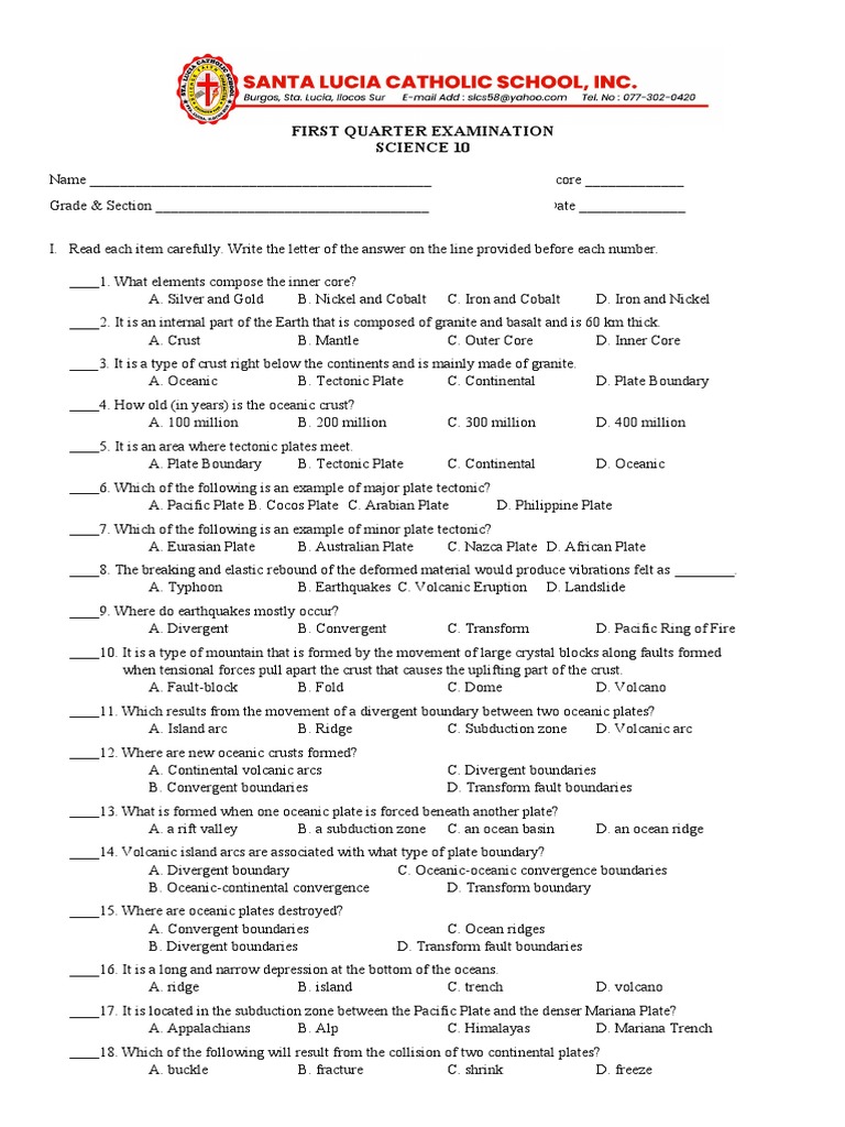 Science 10 Q1 TQ | PDF | Plate Tectonics | Volcano