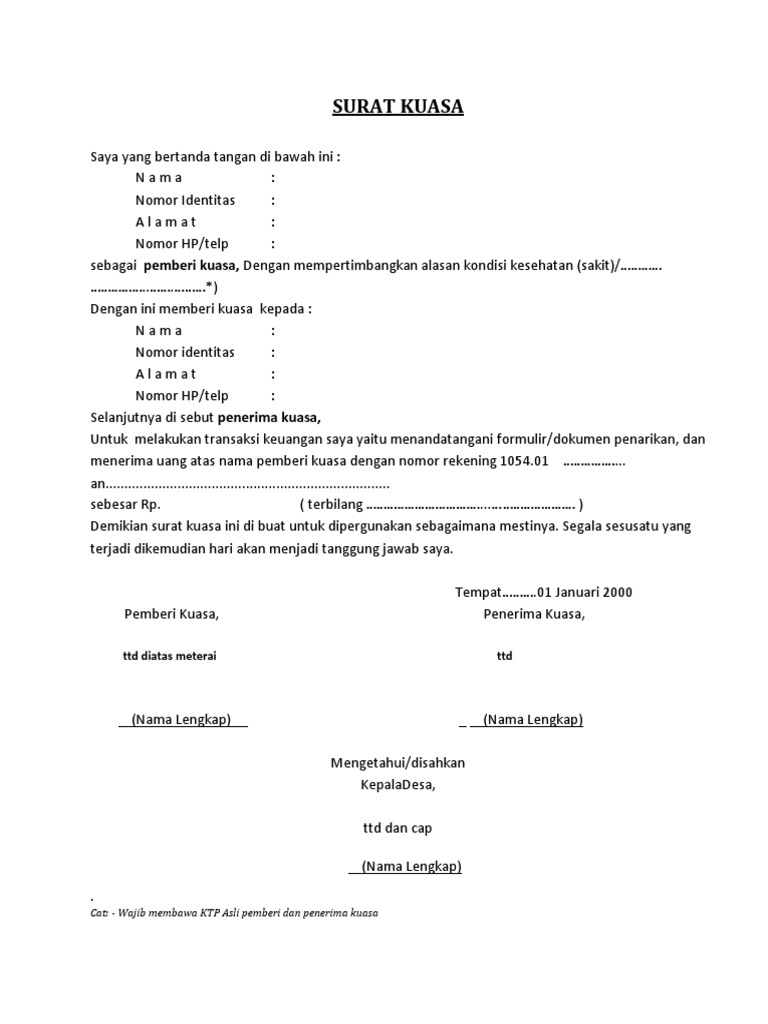 Surat Kuasa Pengambilan Uang | PDF
