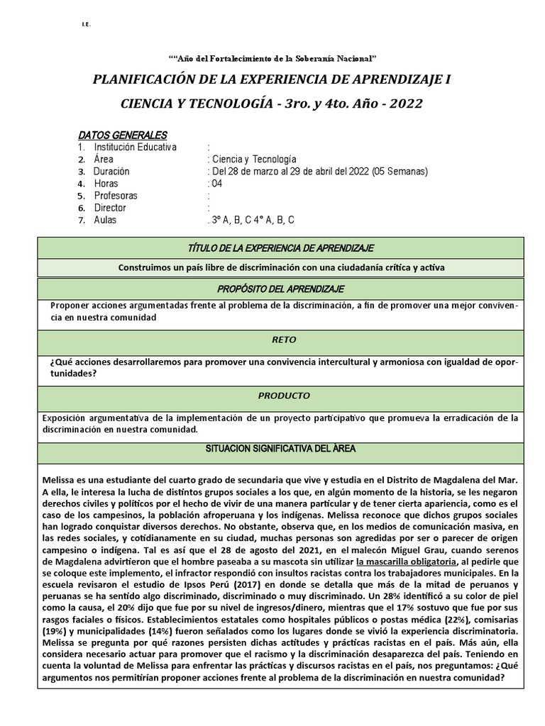 3° y 4° Sec. Planificador de La Eda 1 2022 | PDF | Aprendizaje | Evaluación