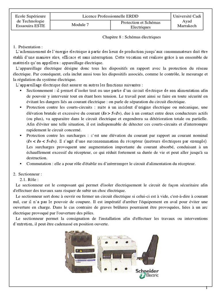 Cours EnR - Protection Schémas Chap 8 Schémas Electriques | PDF | Fusible (électricité ...