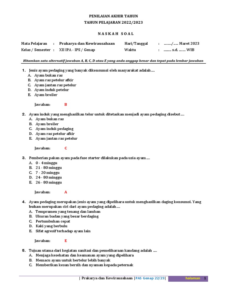 Soal - Pat - Xii - Pkwu (Budidaya) - Tahun 2023 | PDF | Bisnis | Pengelolaan Keuangan & Uang
