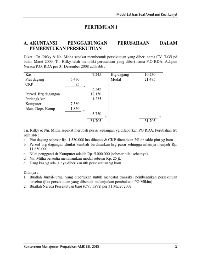 Modul Praktek Akt - Keu Lanjut'1516 | PDF | Bisnis | Pengelolaan Keuangan & Uang