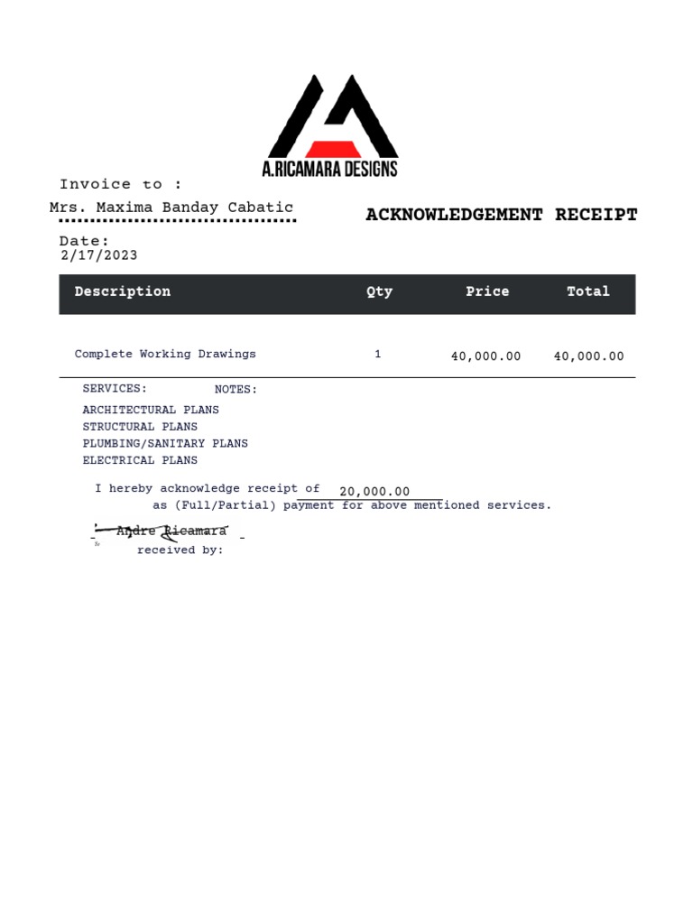 Arch Services Acknowledgement Receipt | PDF | Finance & Money ...