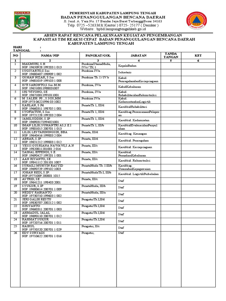 Absen Rapat BPBD | PDF