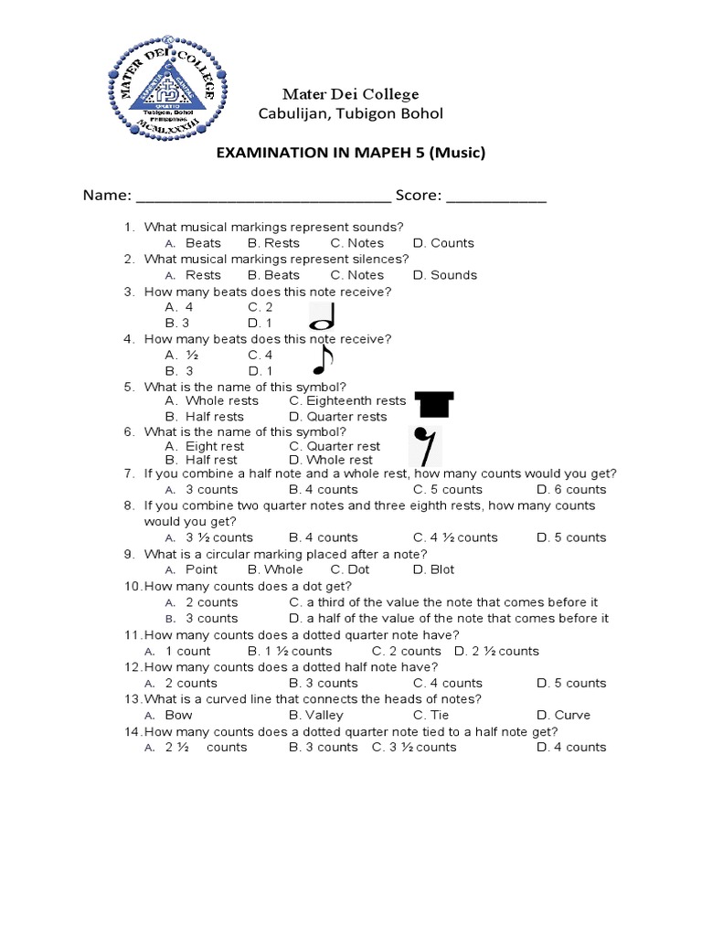 Music - 1st Series Test | PDF | Poetics | Notation