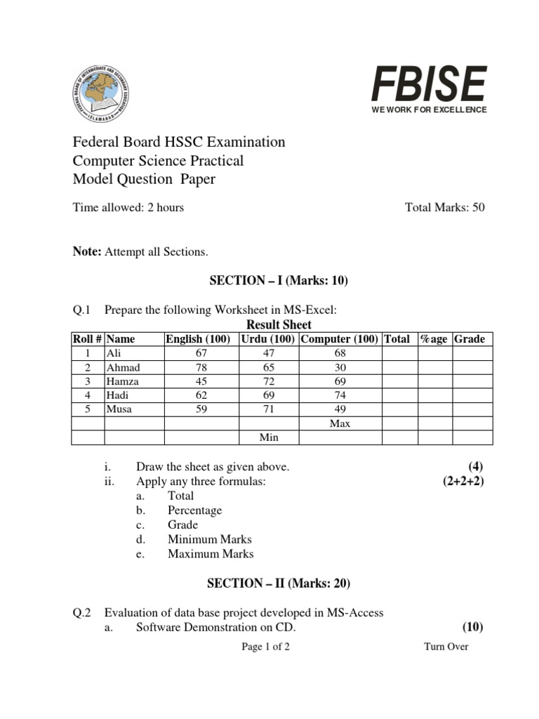 Practical Model Paper of Computer Science HSSC (1) | PDF | Microsoft ...