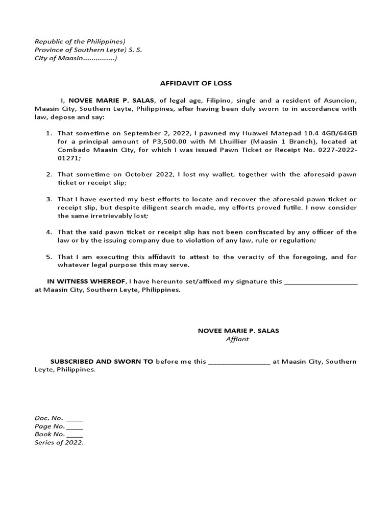 Affidavit of Loss | PDF