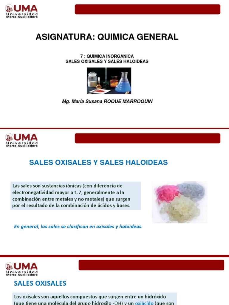Quimica General 7 Sales Oxisales y Haloideas | Descargar gratis PDF | Sal (química) | Ácido