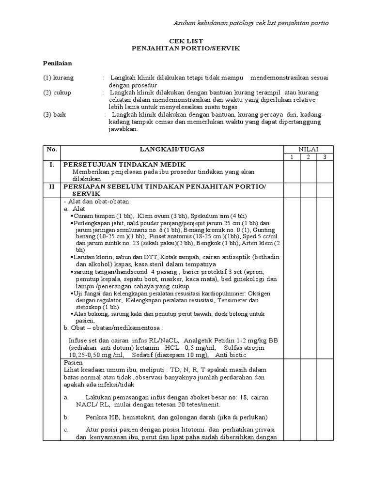 Ceklist PENJAHITAN ROBEKAN PORSIO | PDF