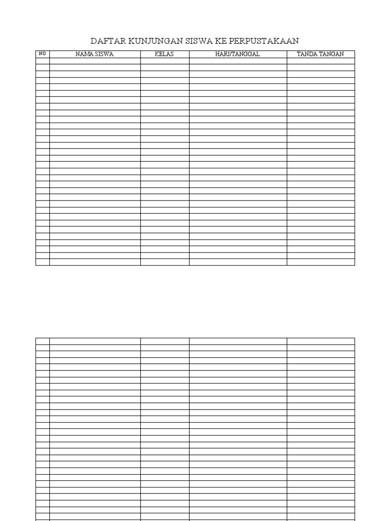 Daftar Kunjungan Siswa Ke Perpustakaan | PDF | Kajian Bahasa Asing