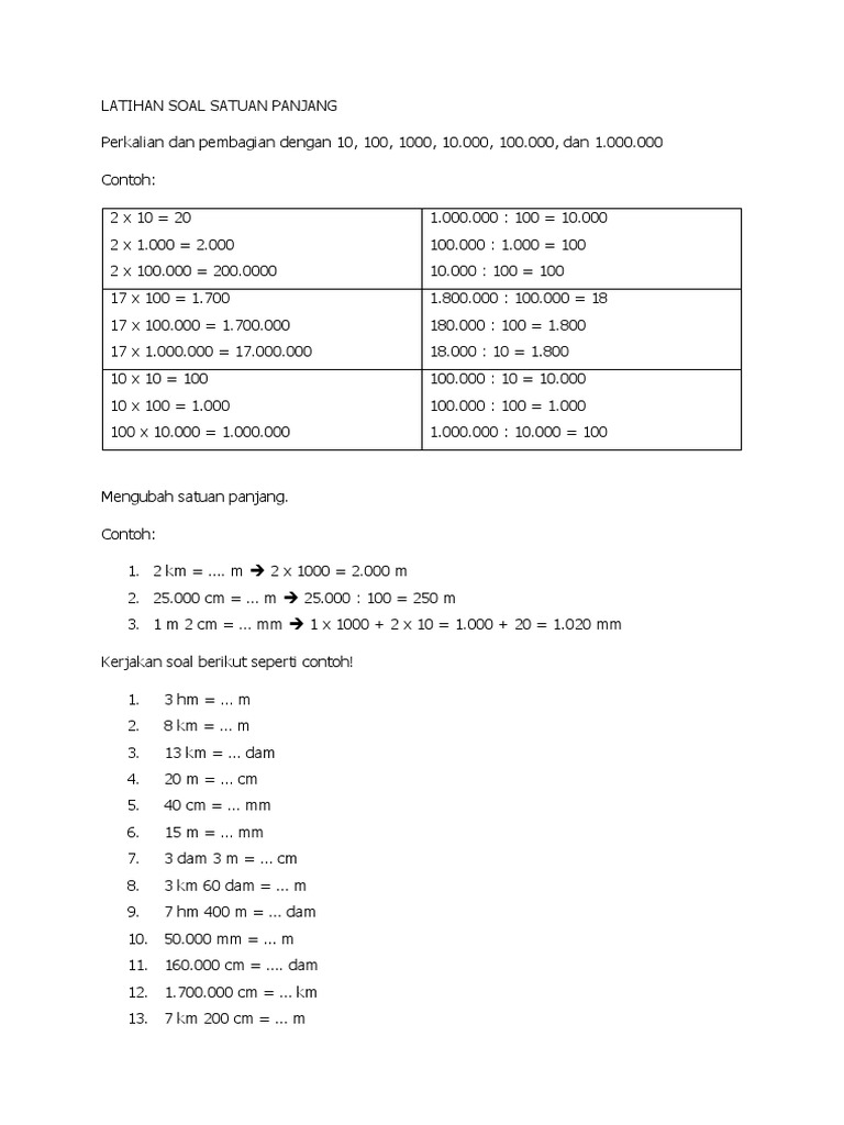 Soal Satuan Panjang Kelas 4 SD | PDF