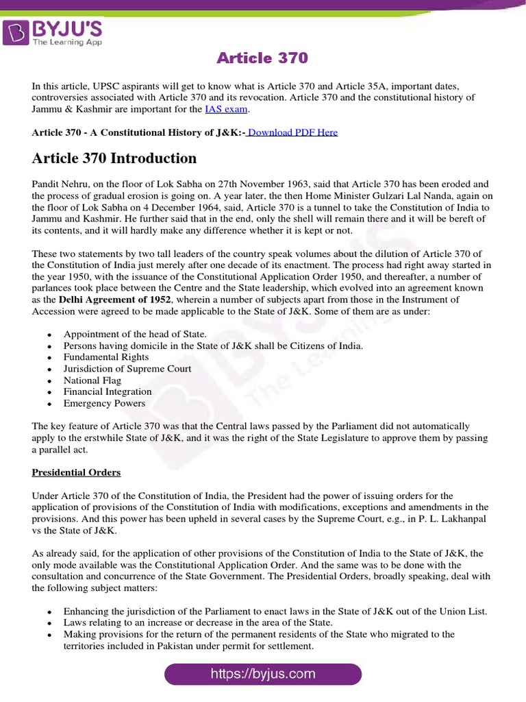Article 370 UPSC Notes | PDF | Government | Justice