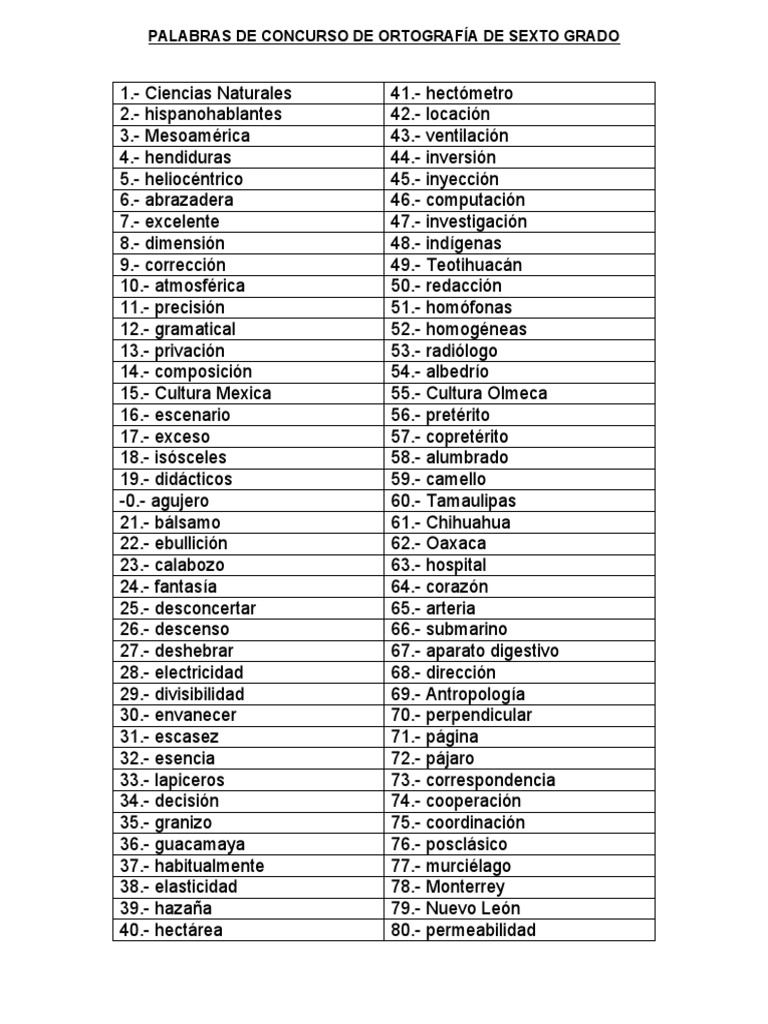 Palabras De Ortografía De Primer Grado Para Imprimir