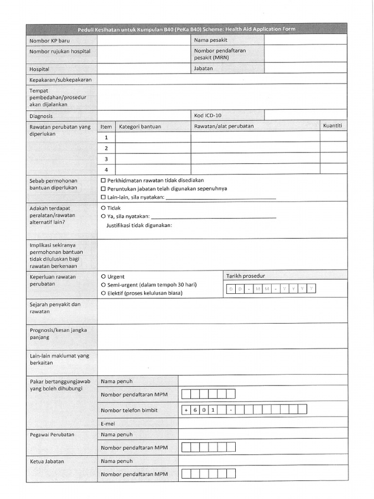 Borang Peka B40 Health Aid Application Form | PDF
