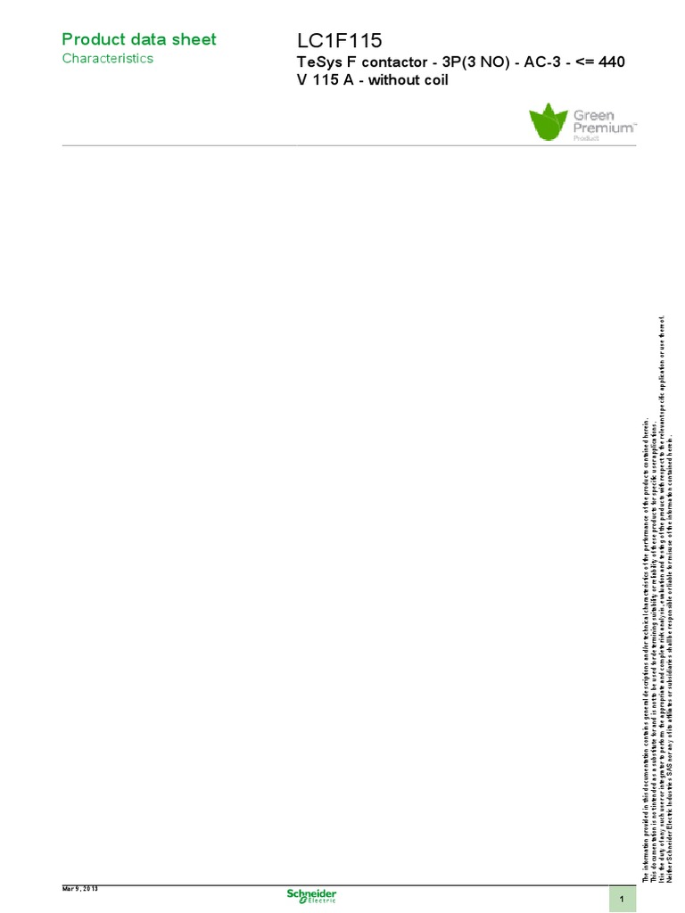 LC1F115 Schneider Electric-DataSheet | PDF | Alternating Current | Electronics
