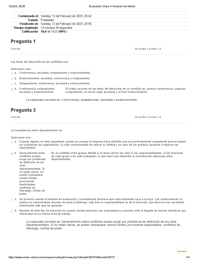 Evaluación Clase 4 - Revisión Del Intento | PDF | Crecimiento personal ...