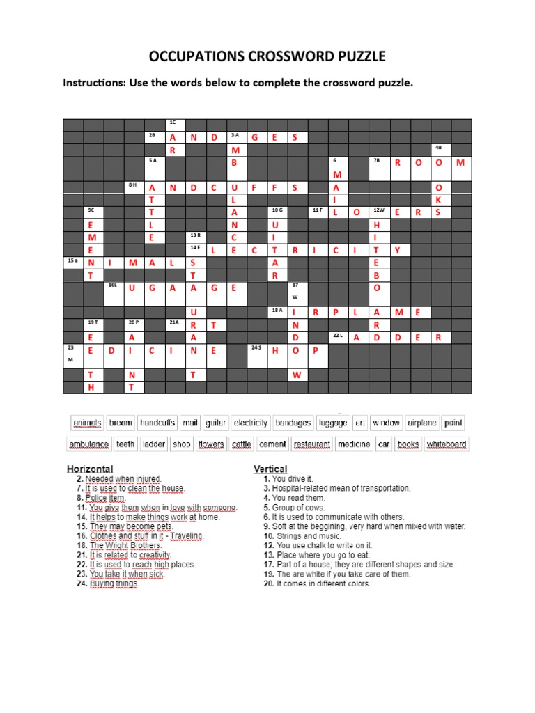 Occupations Crossword Puzzle | PDF | Puzzles | Games Of Mental Skill
