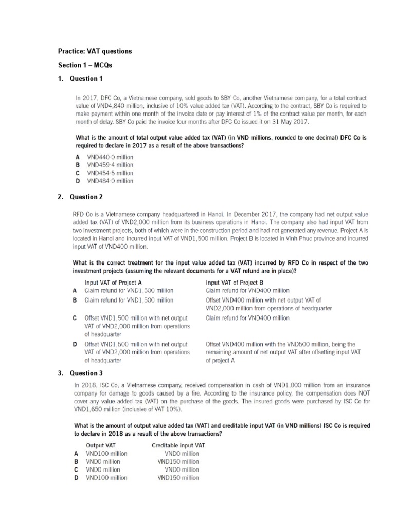 F6 VAT Questions | PDF | Value Added Tax | Invoice