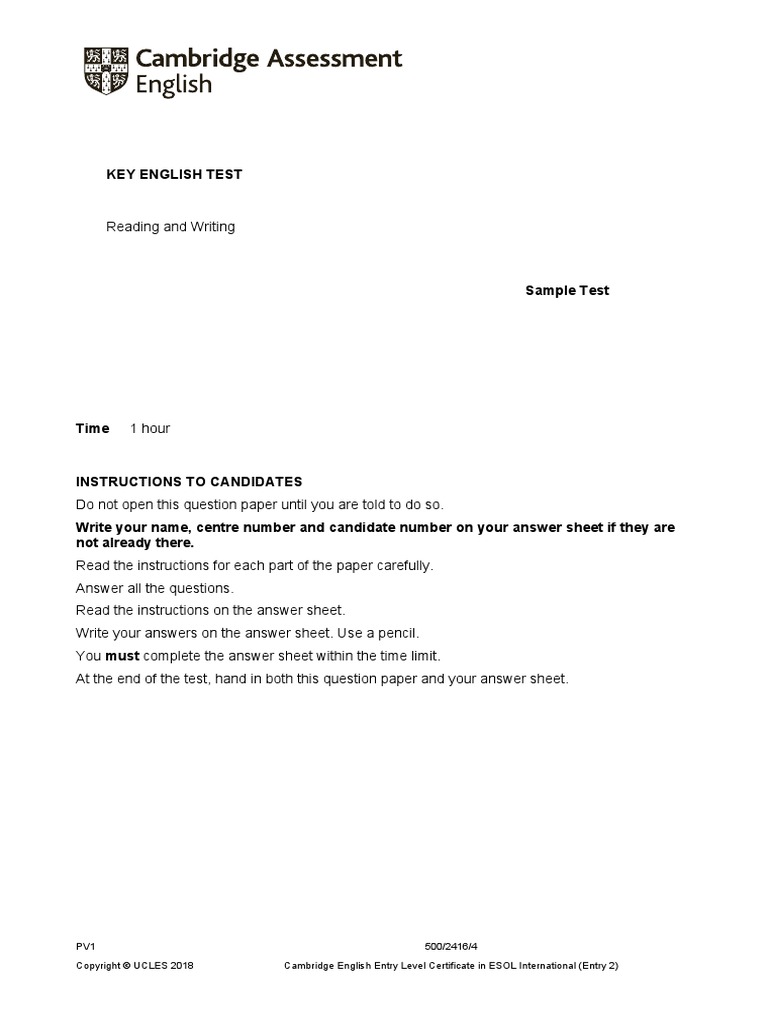 KET A2 Key 2020 Sample Tests Reading and Writing, Listening | PDF | Leisure