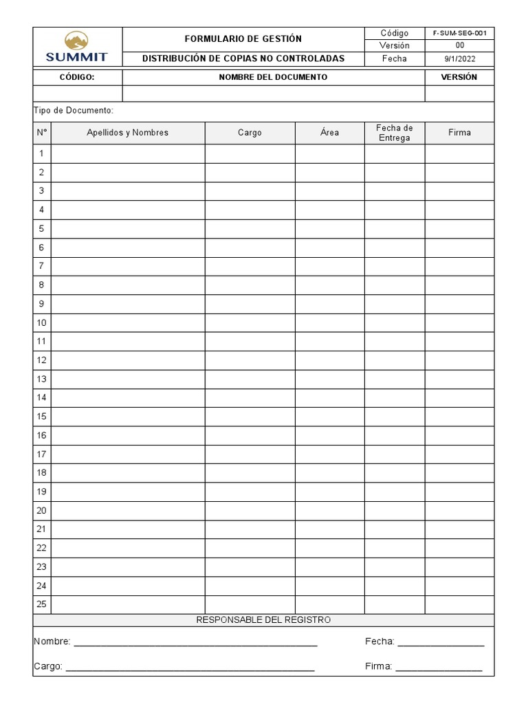 F-SUM-SEG-001 Distribución de Copias Controladas | PDF