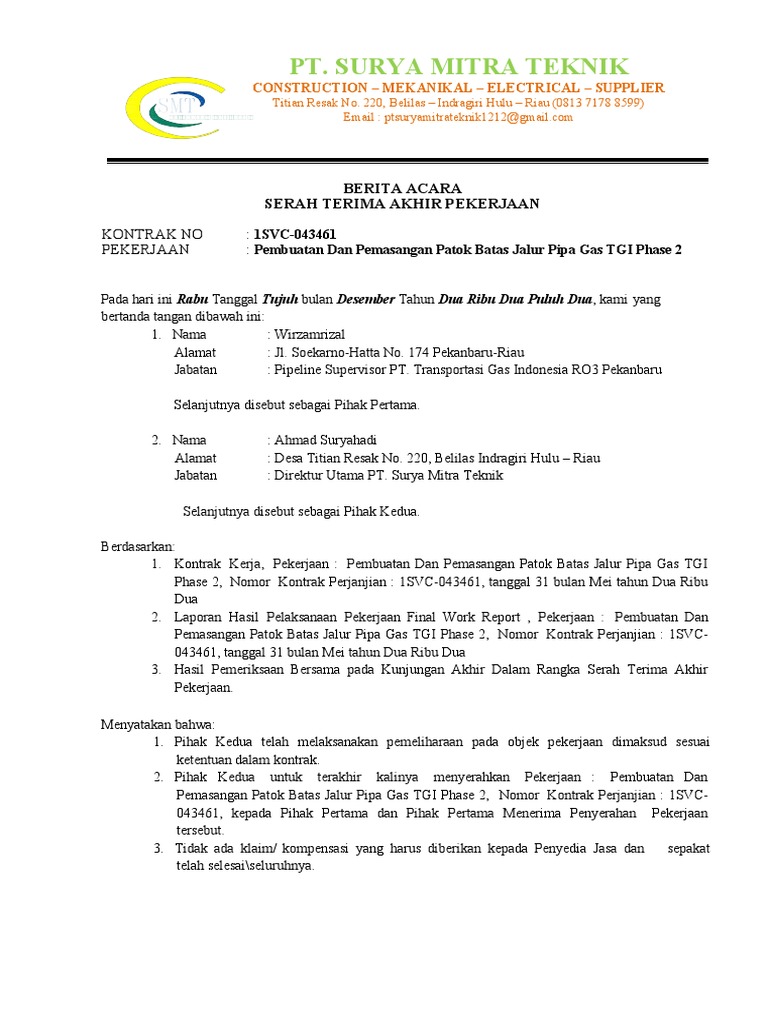 BAST Akhir Pekerjaan | PDF