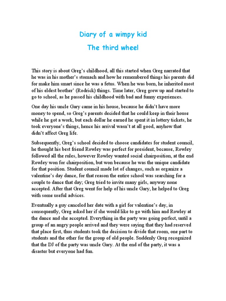 Diary of A Wimpy Kid, Summary | PDF